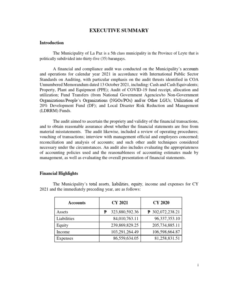 La Paz Executive Summary 2021 | PDF | Audit | Financial Audit