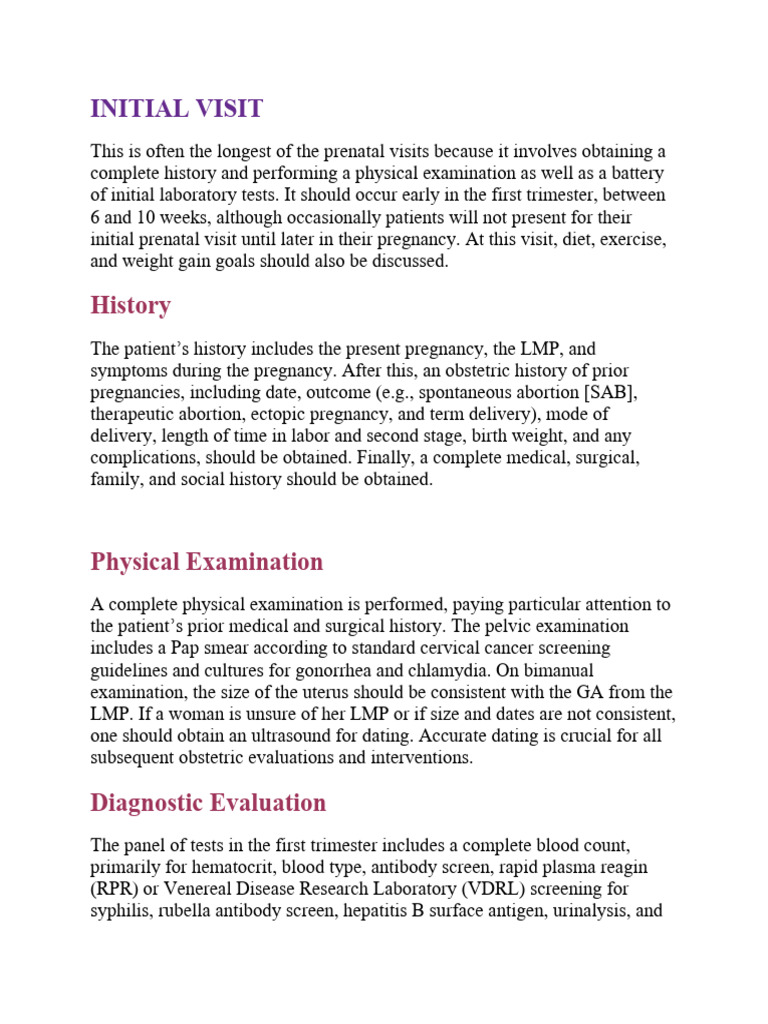 Initial Visit4 | PDF | Pregnancy | Prenatal Development
