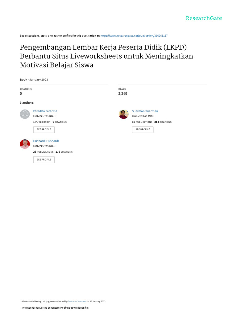 Pengembangan LKPDBerbantu Situs Liveworksheet Untuk Meningkatkan Motivasi Belajar | PDF