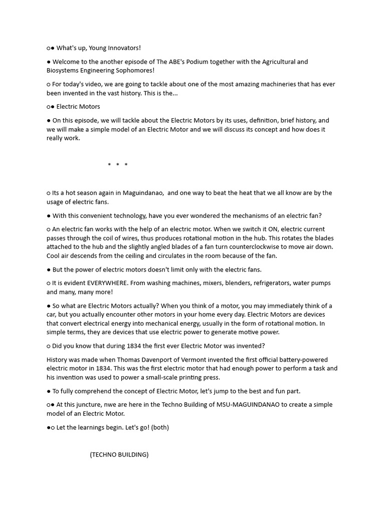 Script Translated To English | PDF | Electric Motor | Insulator (Electricity)