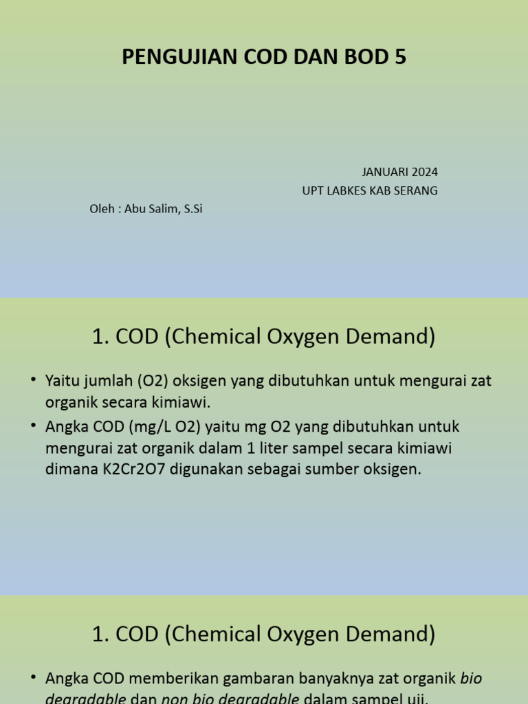 Pengujian BOD 5 dan COD Kimiawi | PDF