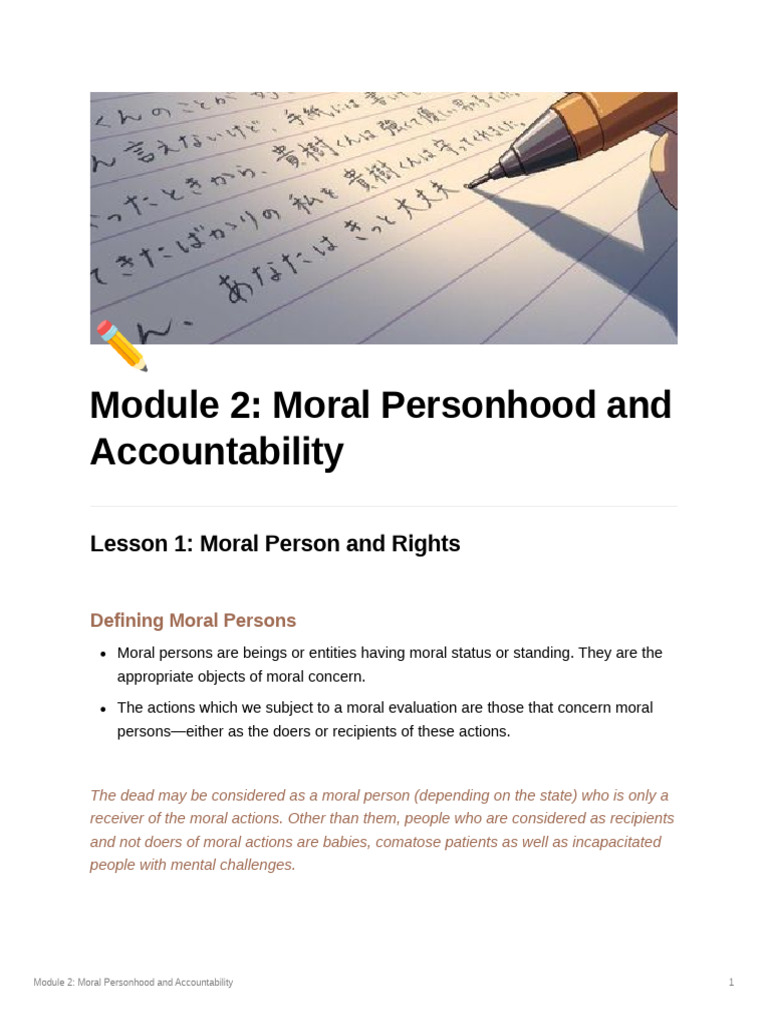Module 2 Moral Personhood and Accountability | PDF | Accountability ...