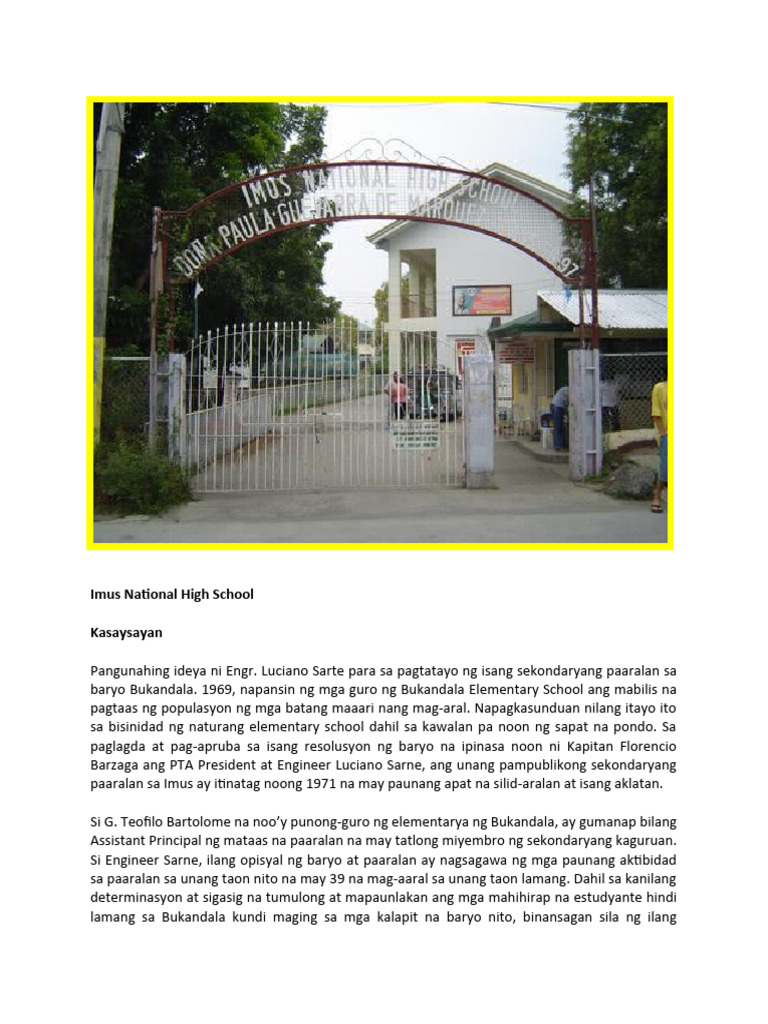 Imus National High School | PDF