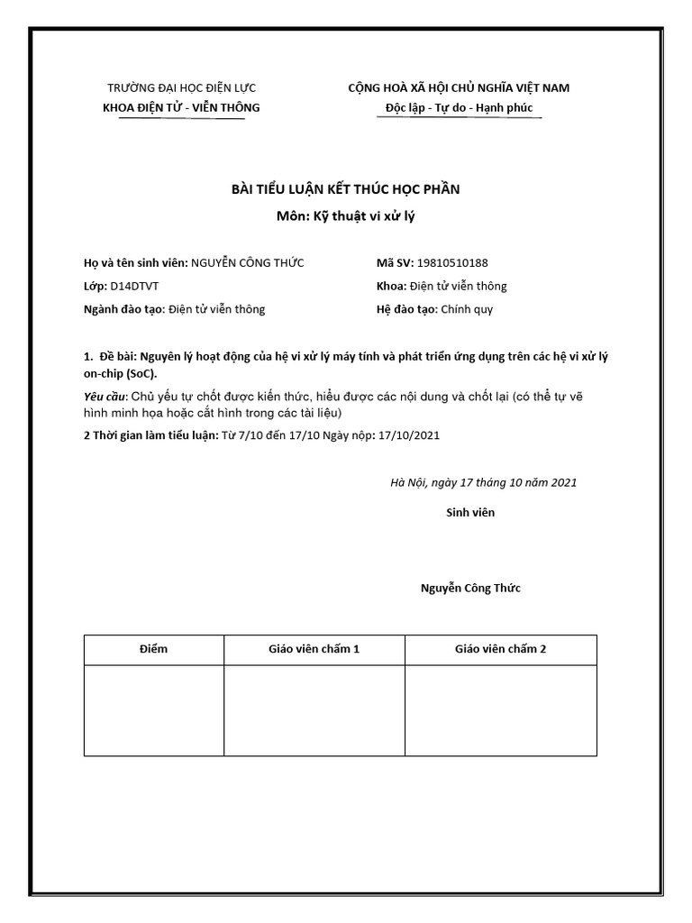 Bai Tieu Luan Ky Thuat VI Xu Ly | PDF