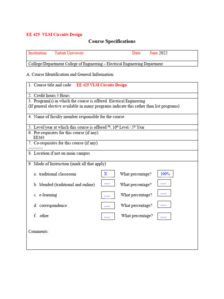 EE 425 VLSI Circuits Design 1 | PDF | Educational Assessment | Course Evaluation