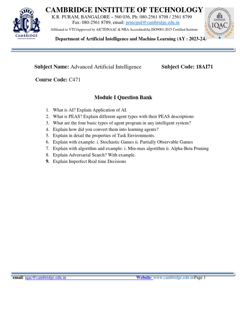 Question Bank AAI | PDF | Bayesian Network | Artificial Intelligence