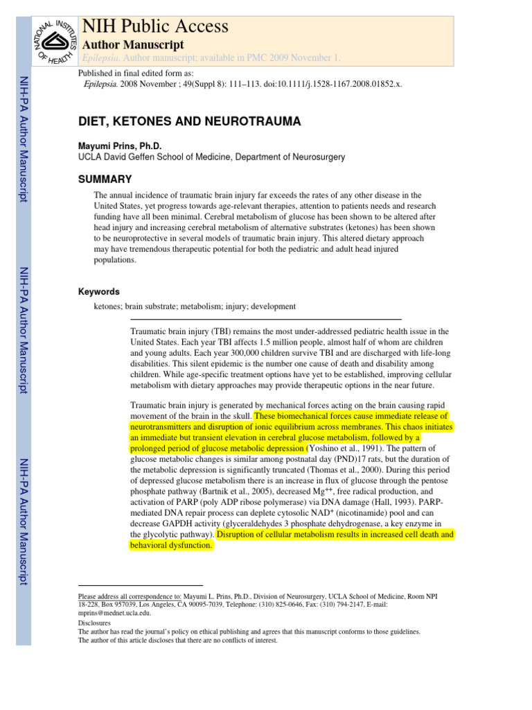 2008 Diet, Ketones and Neurotrauma | PDF | Traumatic Brain Injury ...