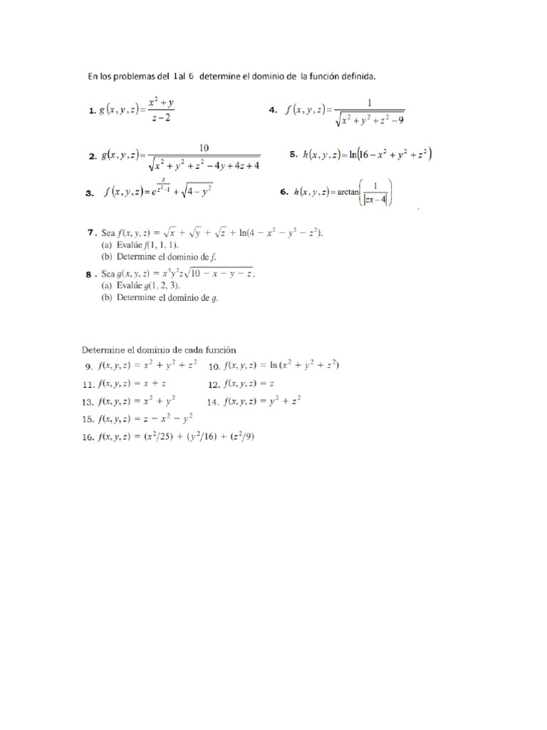 Actividad Dominio Funciones de 3 Variables | PDF