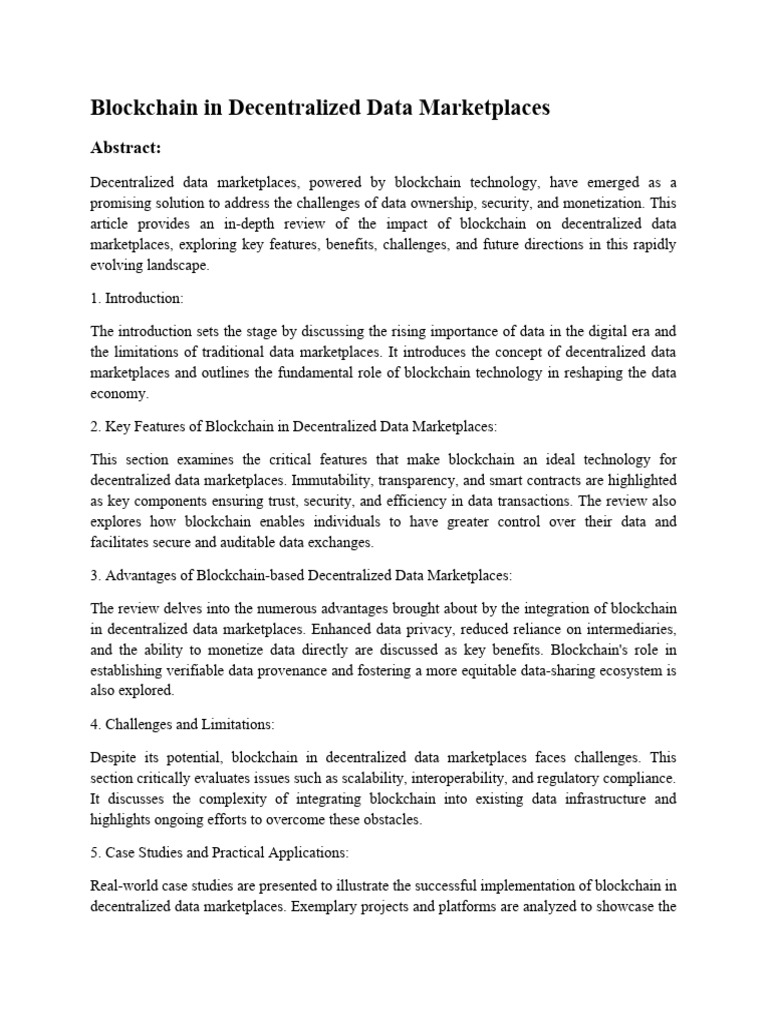 Blockchain in Decentralized Data Marketplaces | PDF | Decentralization ... Blockchain in Decentralized Data Marketplaces | PDF | Decentralization ...