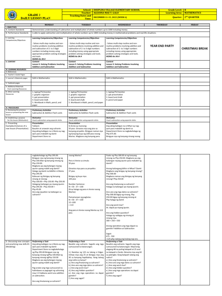 Q2 W6 Math | PDF | Differentiated Instruction | Behavior Modification