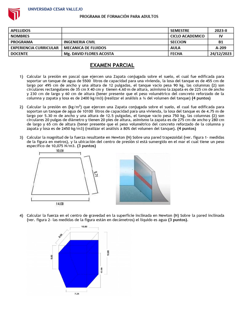 Examen Parcial - Mecanica de Fluidos | PDF