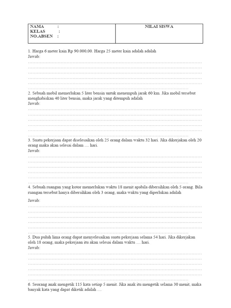 Soal Perbandingan Kelas 7 | PDF