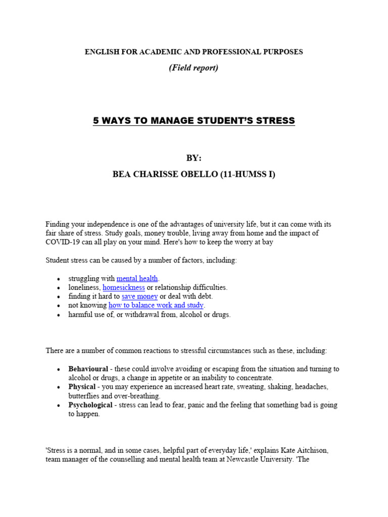 Field Report | PDF | Stress (Biology) | Mindfulness