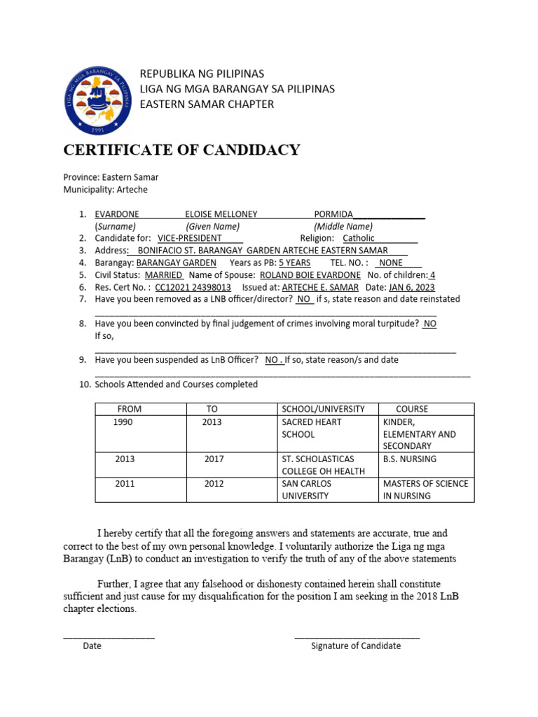CANDIDACY FORM | PDF