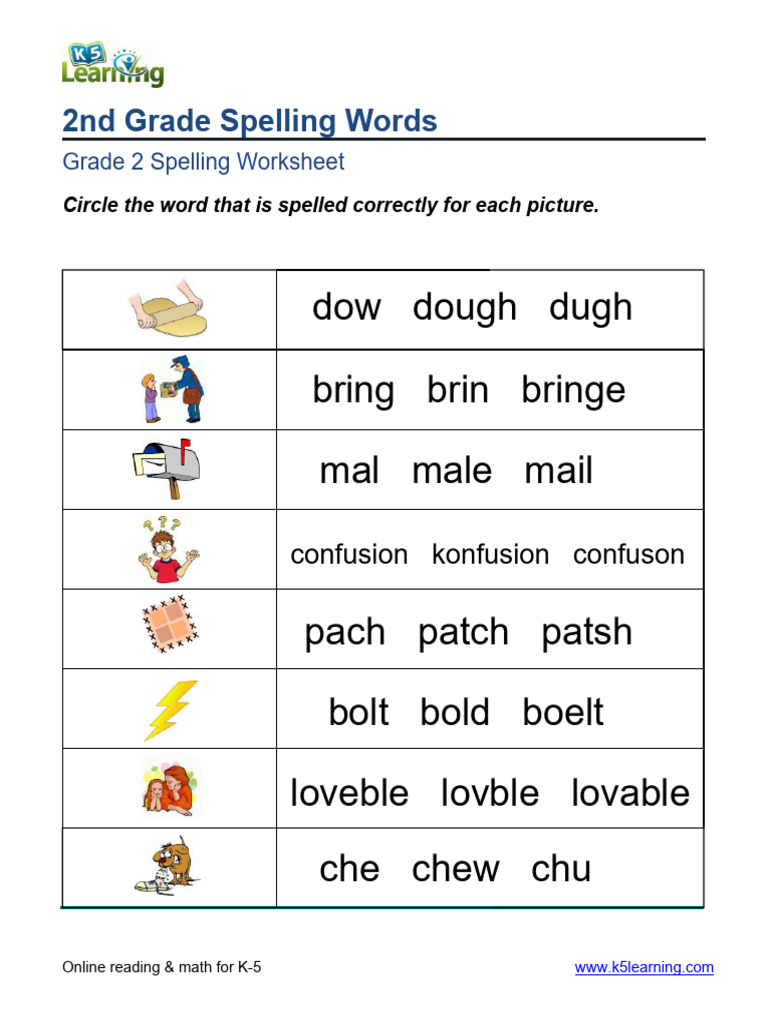 Grade 2 Correct Spelling Word 5 | PDF