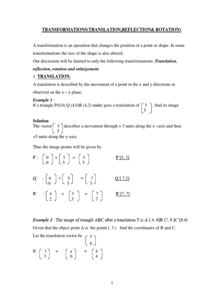 Transformations (Translation, Reflection& Rotation) . | PDF | Angle | Shape