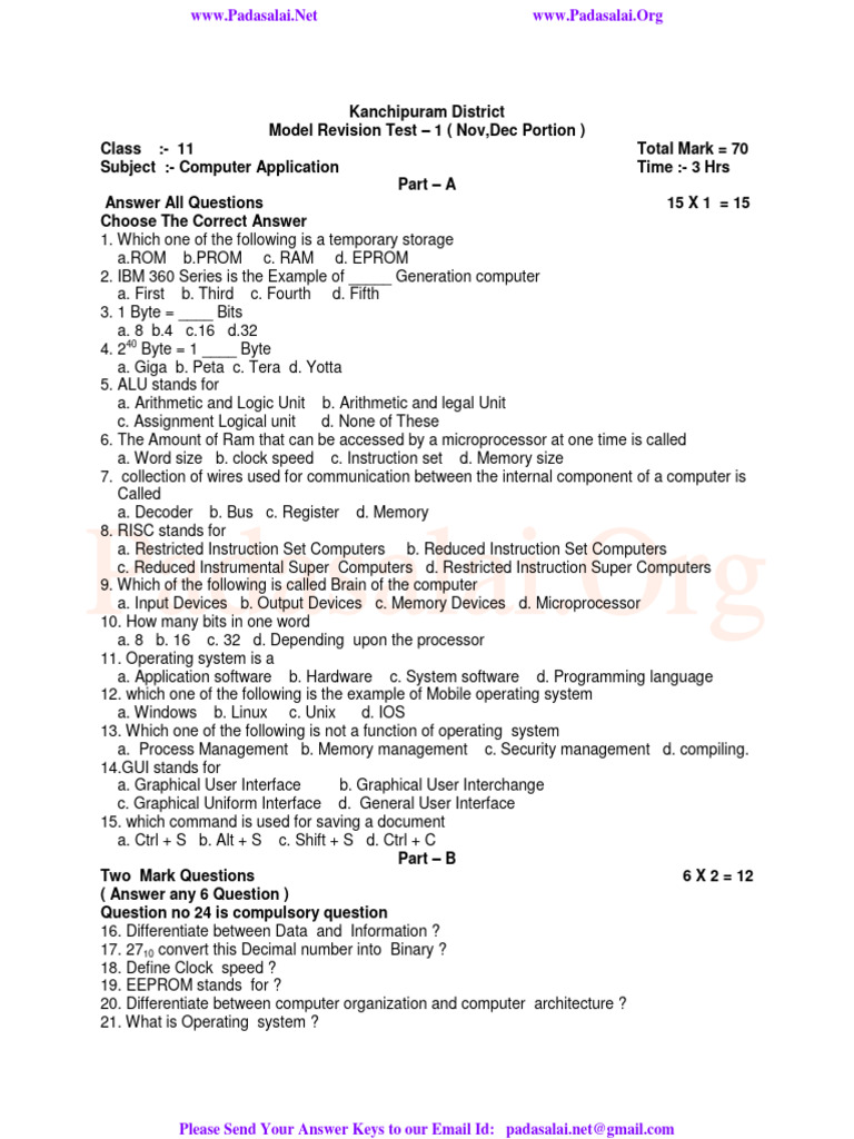 11th Computer Science - 1st Revision Test 2022 - Model Question Paper ... 11th Computer Science - 1st Revision Test 2022 - Model Question Paper ...