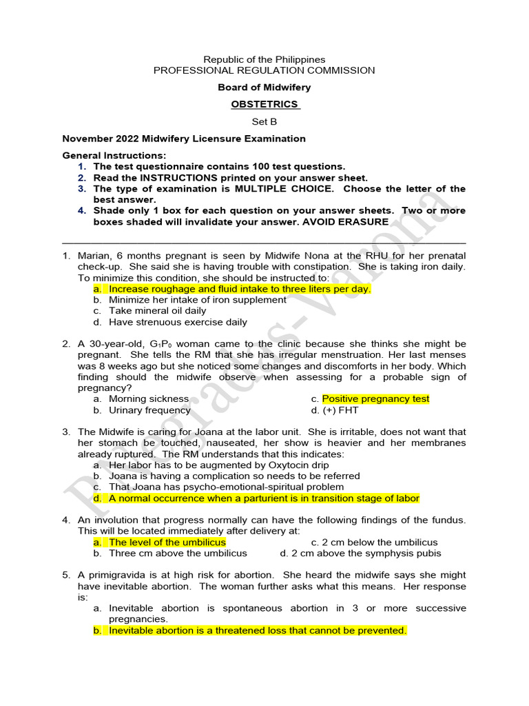 OB Exam 11 A Answer | PDF | Childbirth | Pregnancy
