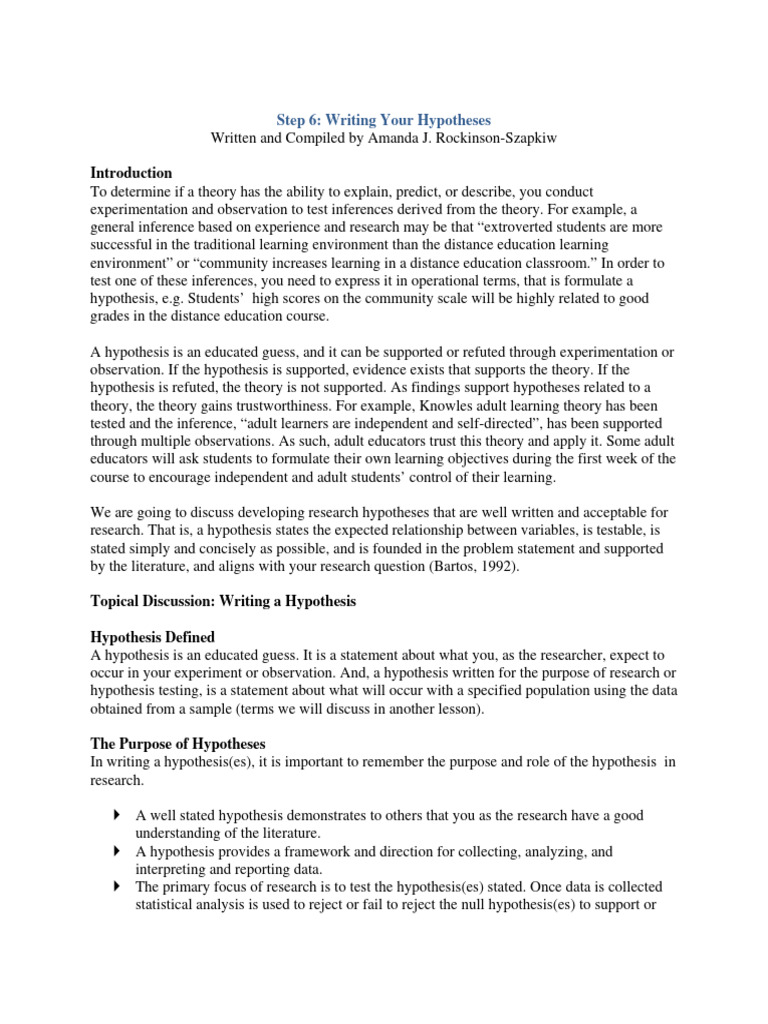 Step 6 Writing Your Hypotheses | PDF