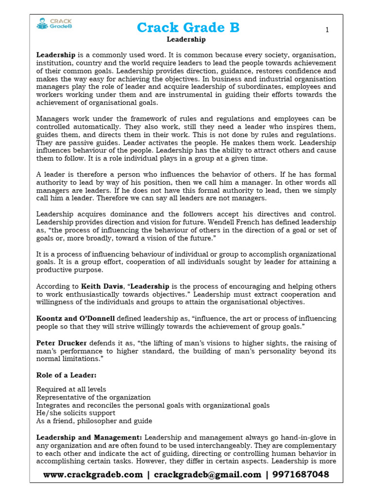 Leadership And Theories Of Leadership Pdf Leadership Cognition