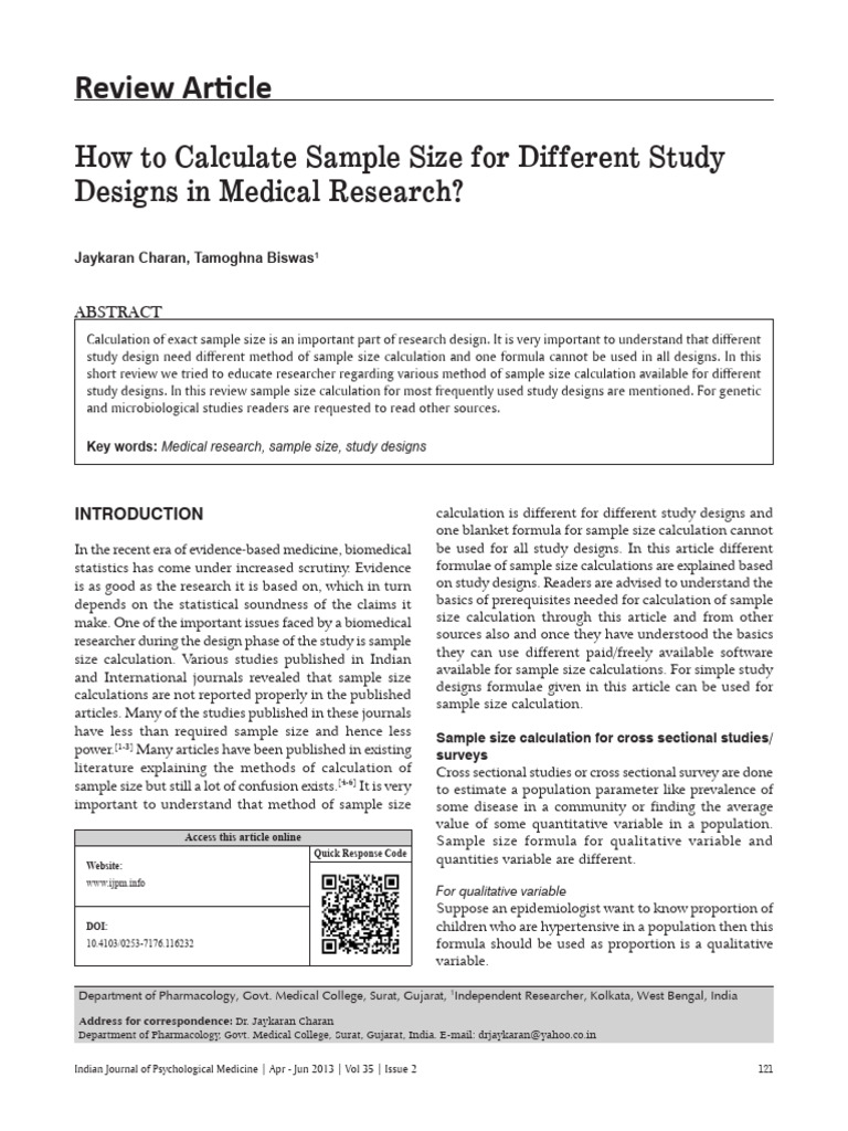 Sample size calculation | PDF | Sample Size Determination | Sampling (Statistics)