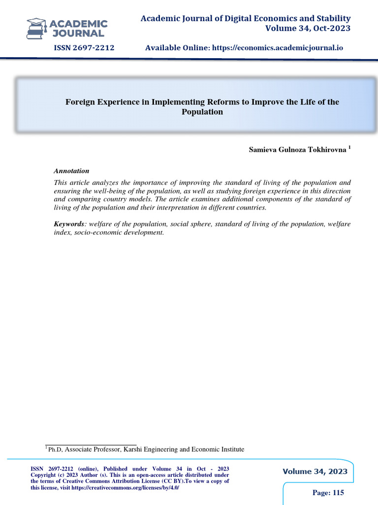 Foreign Experience in Implementing Reforms To Improve The Life of The ...