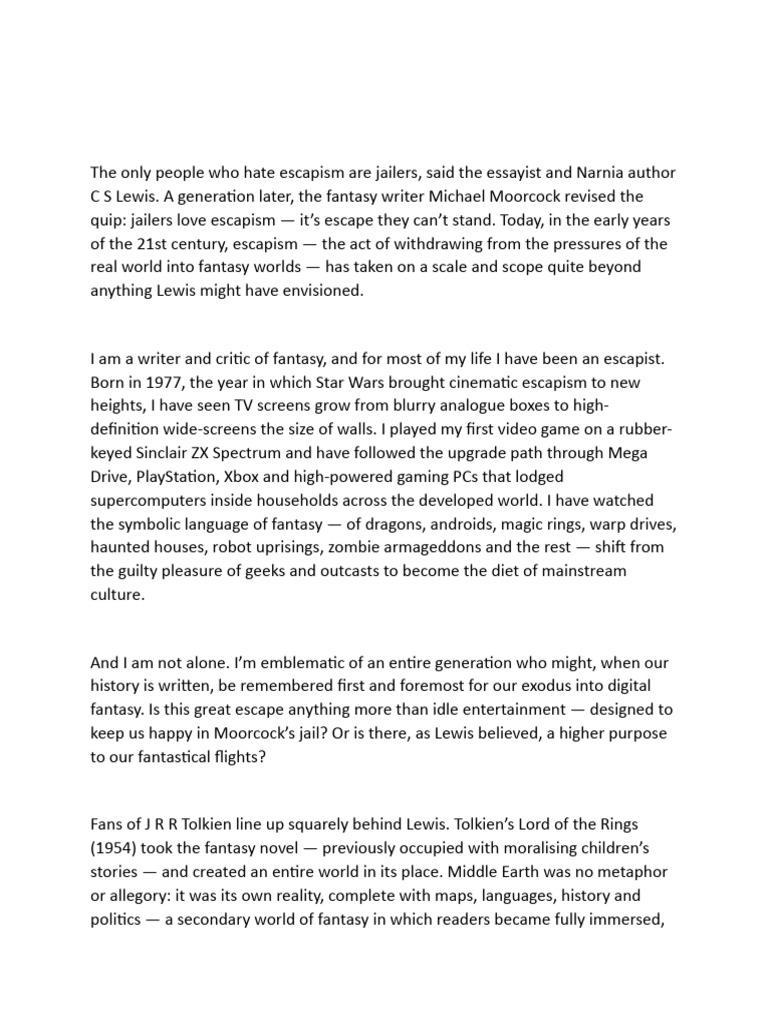 The Evolution of Escapism in Fantasy | PDF | Materialism | Idealism