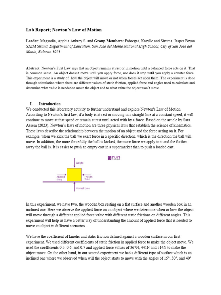 Lab Report | PDF | Force | Friction