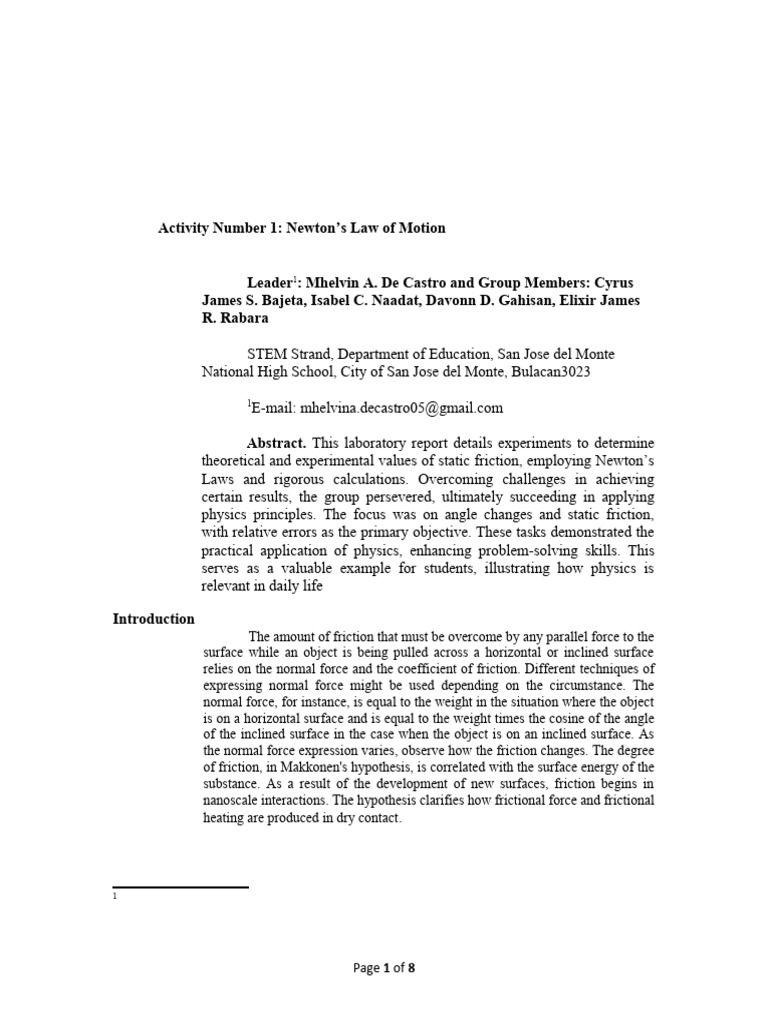 Physics Lab Report | PDF | Friction | Force