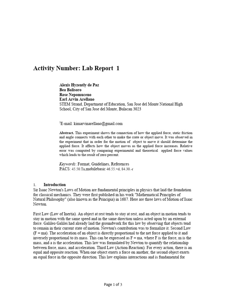 Newton's Laws Lab Report Overview | PDF | Force | Newton's Laws Of Motion