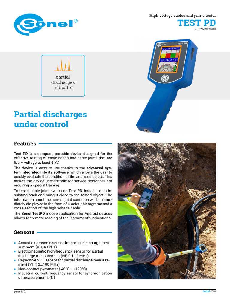 Sonel Testpd Partial Discharge Meter Datasheet | PDF