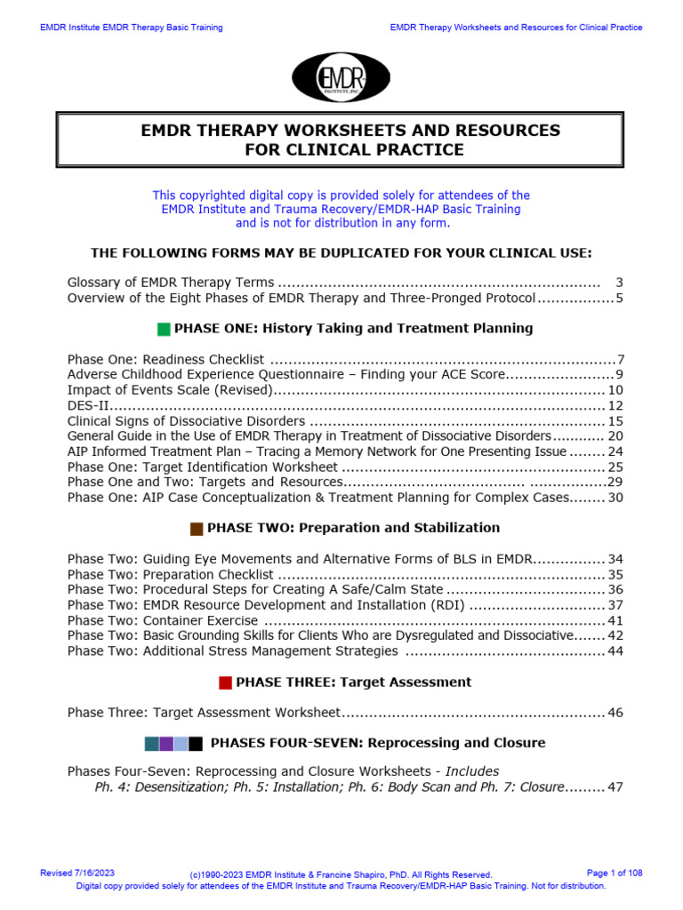 2023 - EMDR Institute Basic Training Worksheets | Download Free PDF ...