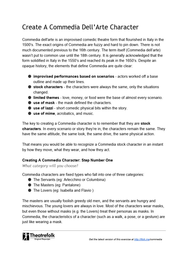 Commedia Characters Lesson Plans | PDF | Commedia Dell'arte