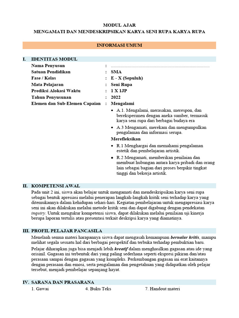 Modul Ajar Seni Rupa Unit 2 | PDF
