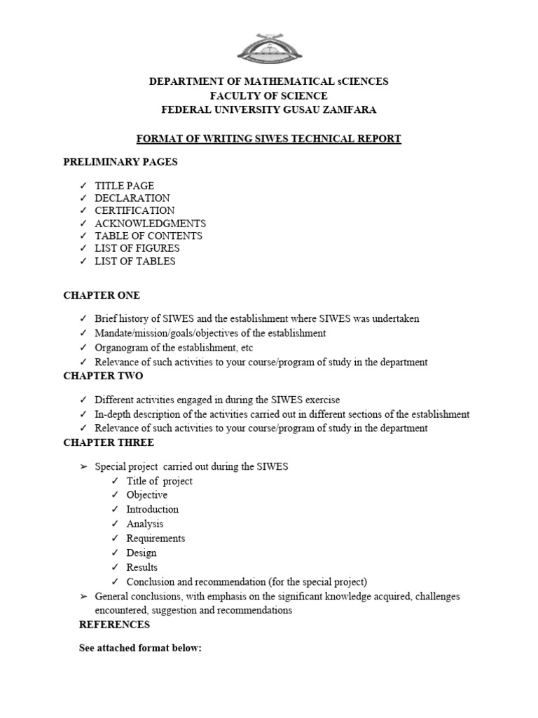 Siwes Technical-Report-Format | PDF | Bachelor Of Science | Academic Degree