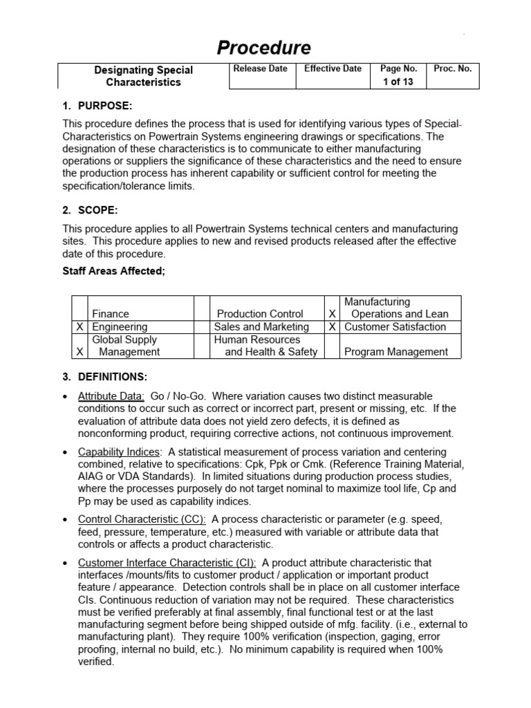 Procedure - Special Characteristics | PDF | Specification (Technical Standard) | Reliability ...