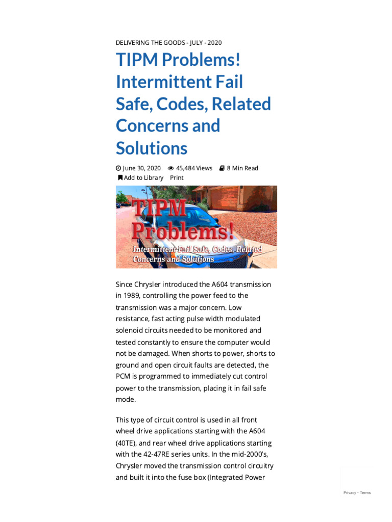 Gears Magazine - TIPM Problems! Intermittent Fail Safe, Codes, Related ...