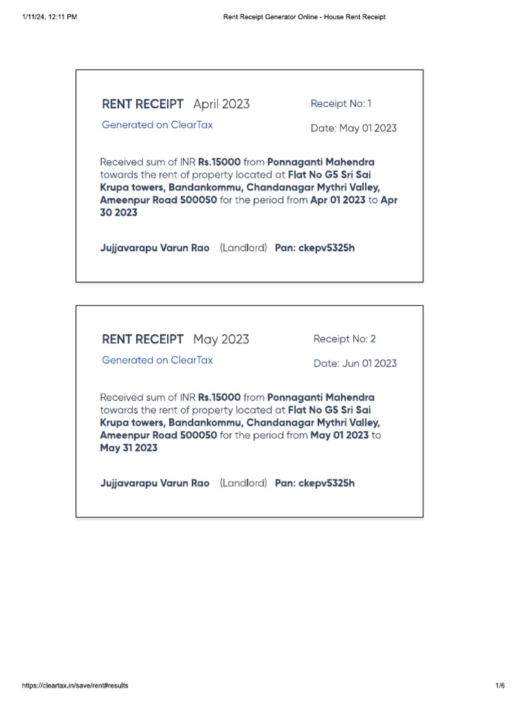 Rent Recpt | PDF