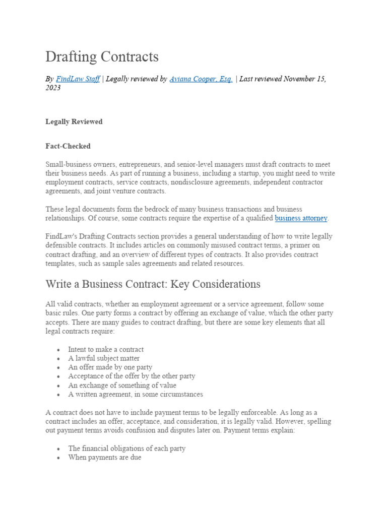 Drafting Contracts SDDD | PDF | Offer And Acceptance | Private Law