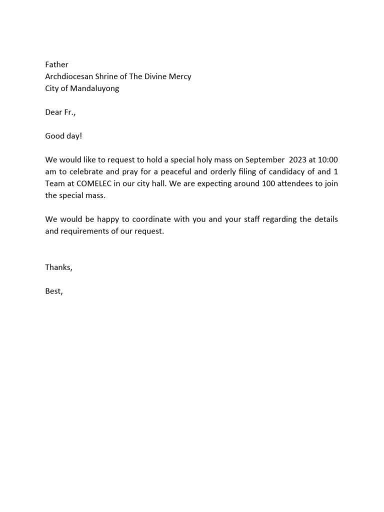 Request Letter For Special Mass | PDF