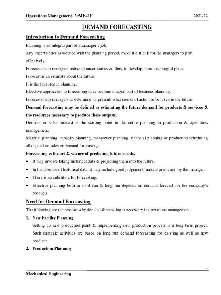 Introduction To Demand Forecasting | PDF | Forecasting | Operations ...