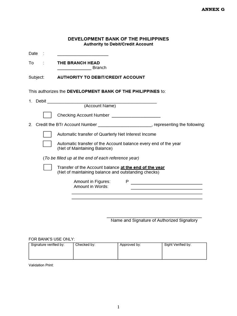 DBP Authority to Debit/Credit Form | PDF | Finance & Money Management | Law