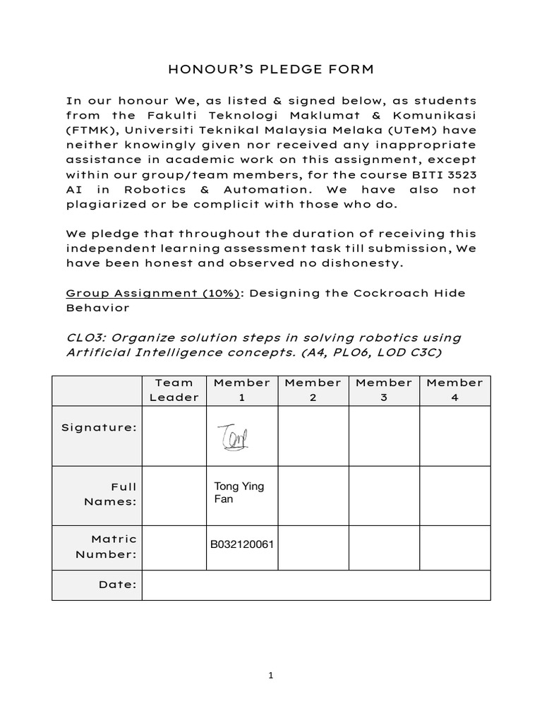 Group Assignment Honours Pledge | PDF