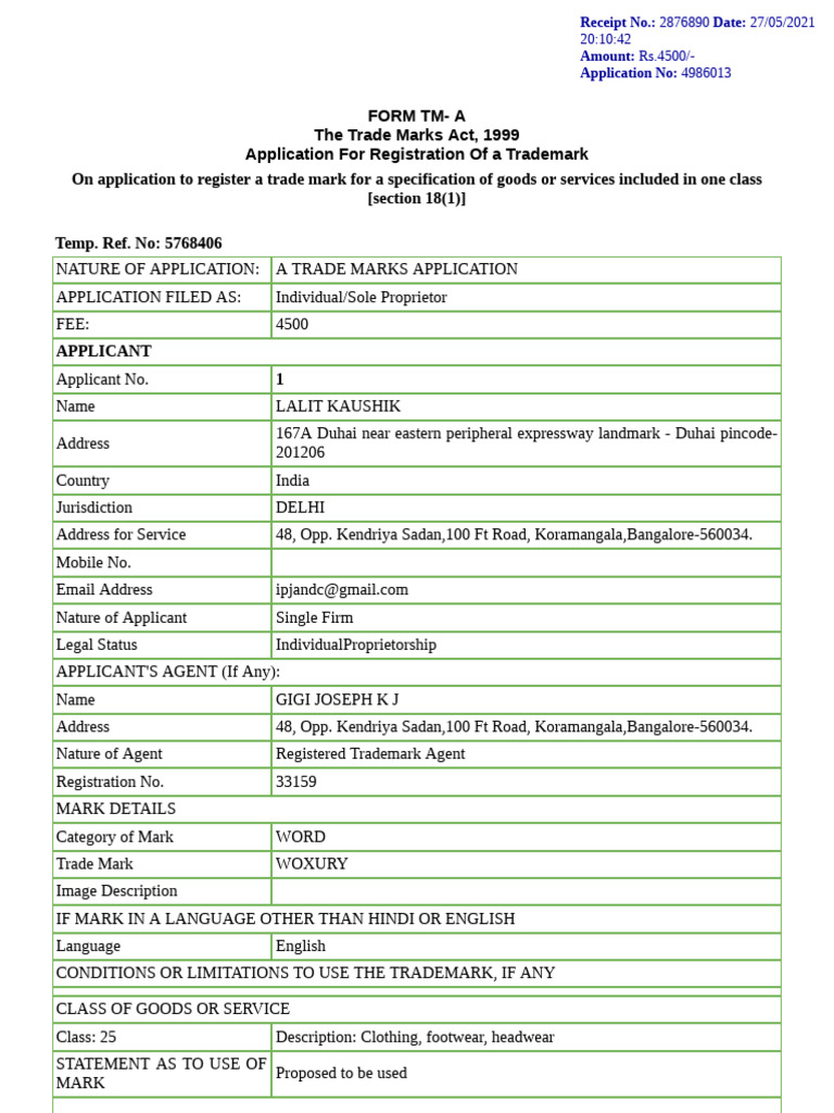 TM Application | PDF | Trademark | Business Law