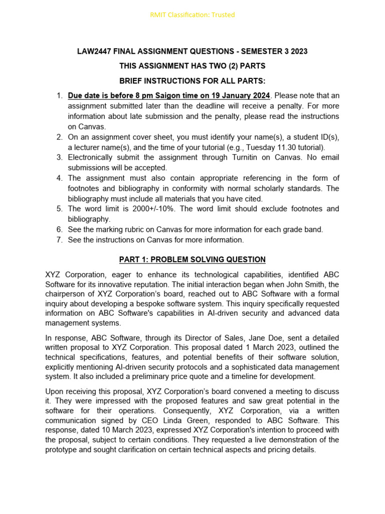 LAW2447 Final Assessment Questions (TA) | PDF