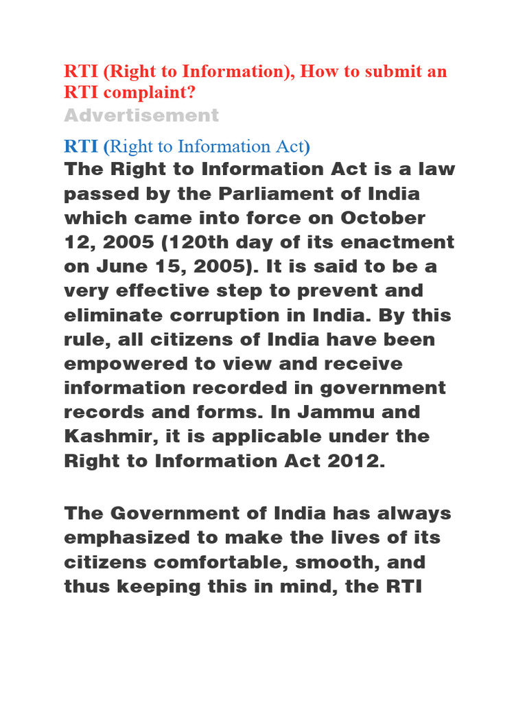 How To Submit A RTI Complaint | PDF | Justice | Crime & Violence
