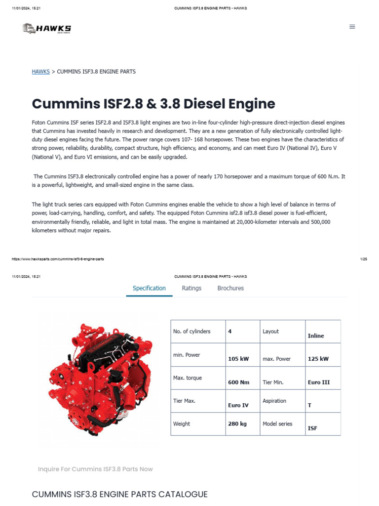 Cummins Isf3.8 Engine Parts - Hawks | PDF | Diesel Engine | Engines