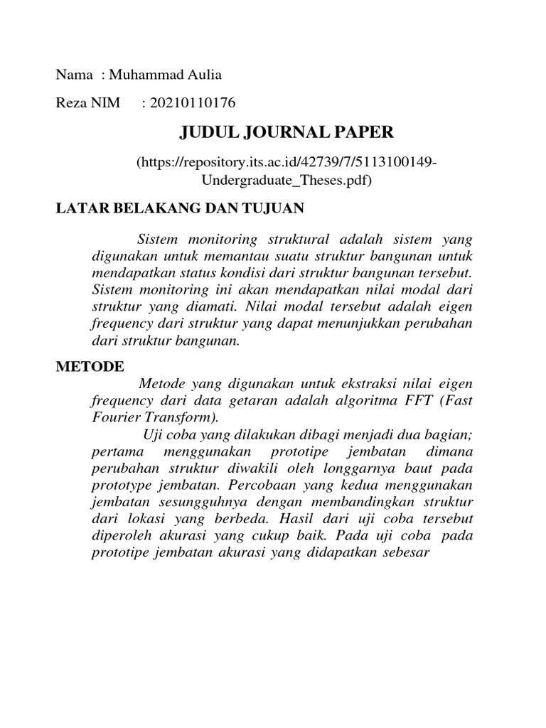 Judul Journal Paper: Nama: Muhammad Aulia Reza NIM: 20210110176 | PDF