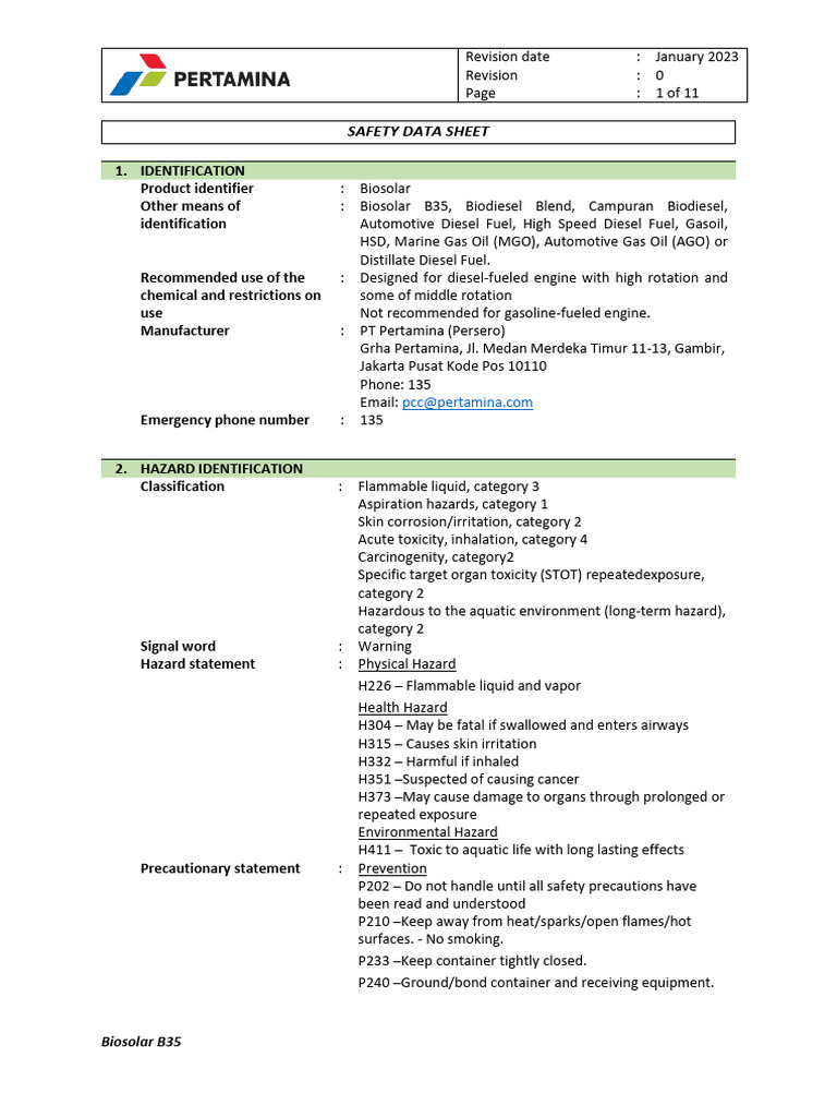 SDS Biosolar B35-English | PDF | Dangerous Goods | Hydrocarbons
