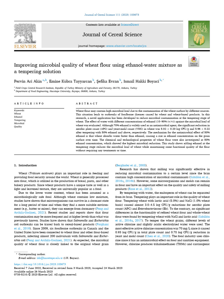 Improving Microbial Quality of Wheat Flour Using Ethanol Water Mixture ...